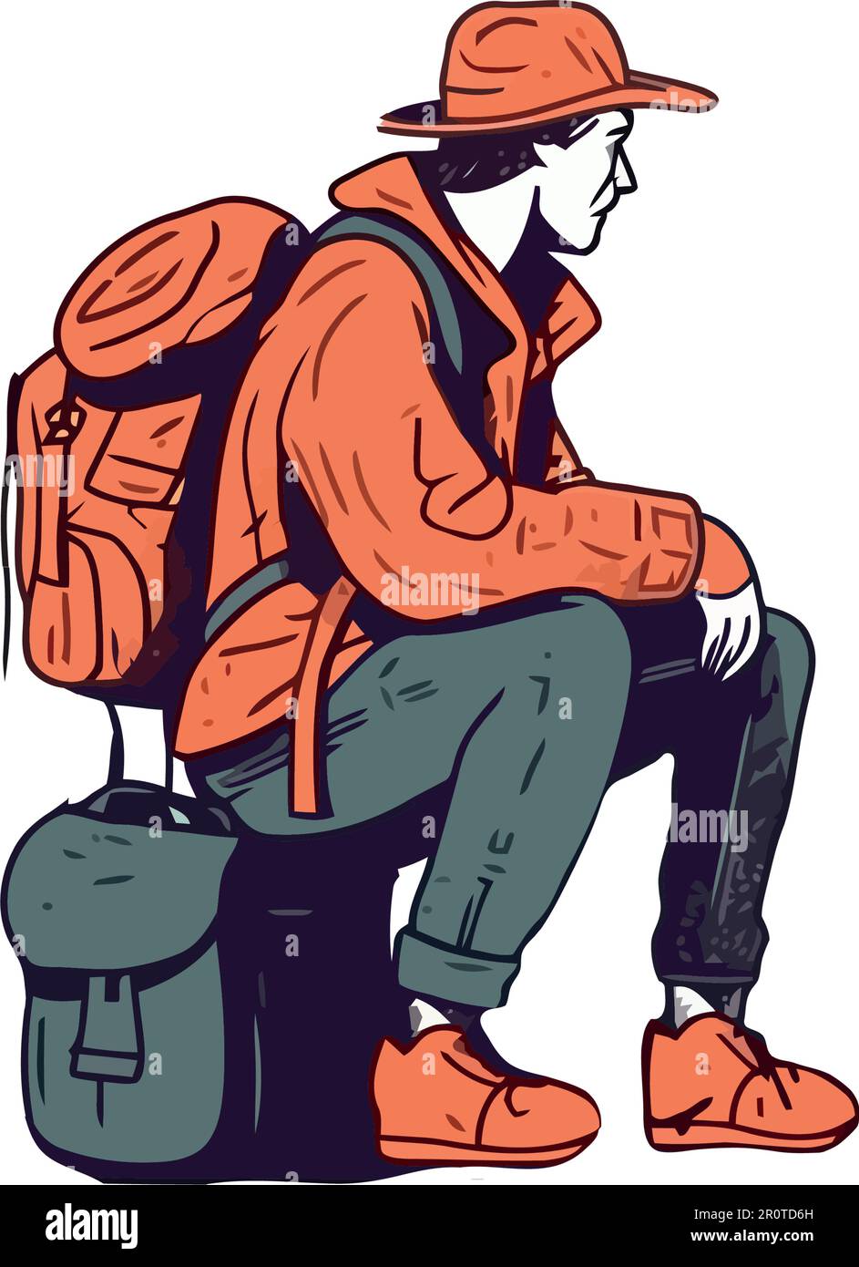 One person sitting with backpack in nature over white Stock Vector ...