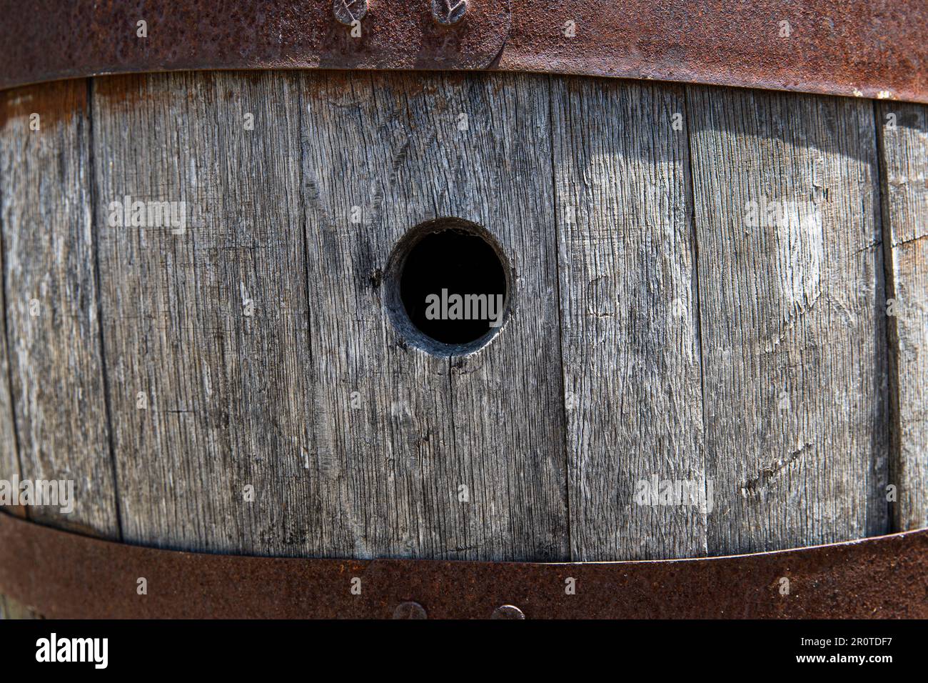 close up of wooden barrel with a hole in it Stock Photo - Alamy