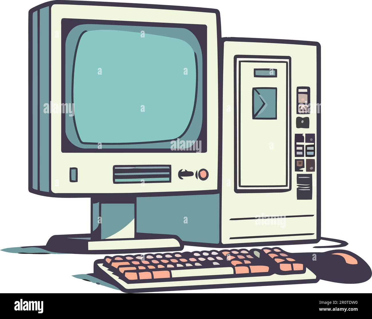 Old desktop computer on table Stock Vector Images - Alamy