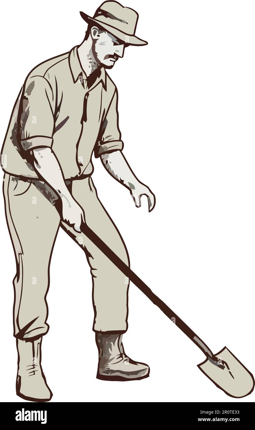 One person working outdoors digging with shovel over white Stock Vector ...