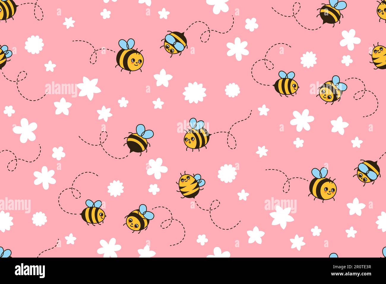 Summer cartoon meadow retro seamless pattern, Bee kids ornament ...