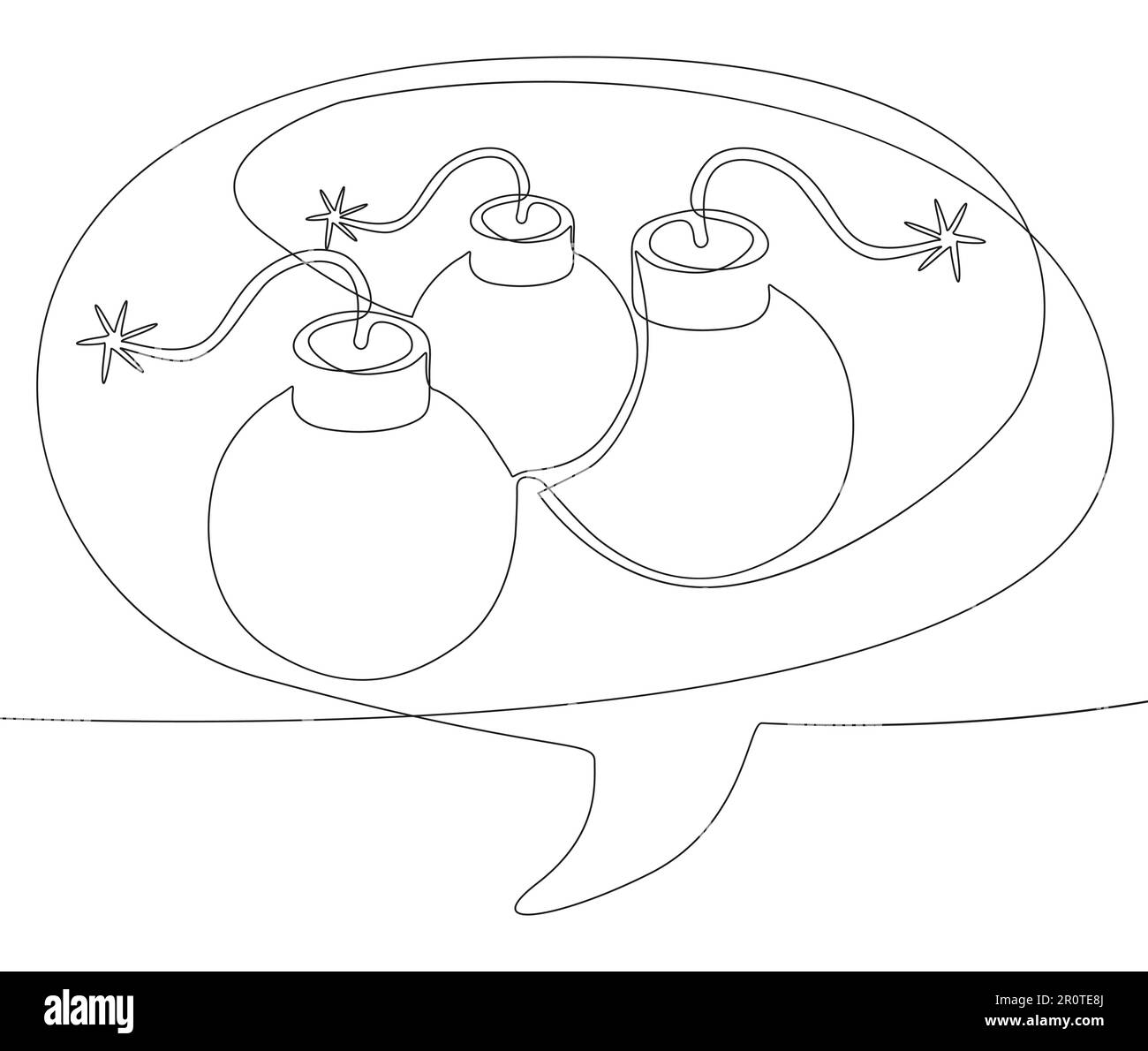 One continuous line of speech bubble with Bomb. Thin Line Illustration vector concept. Contour ...