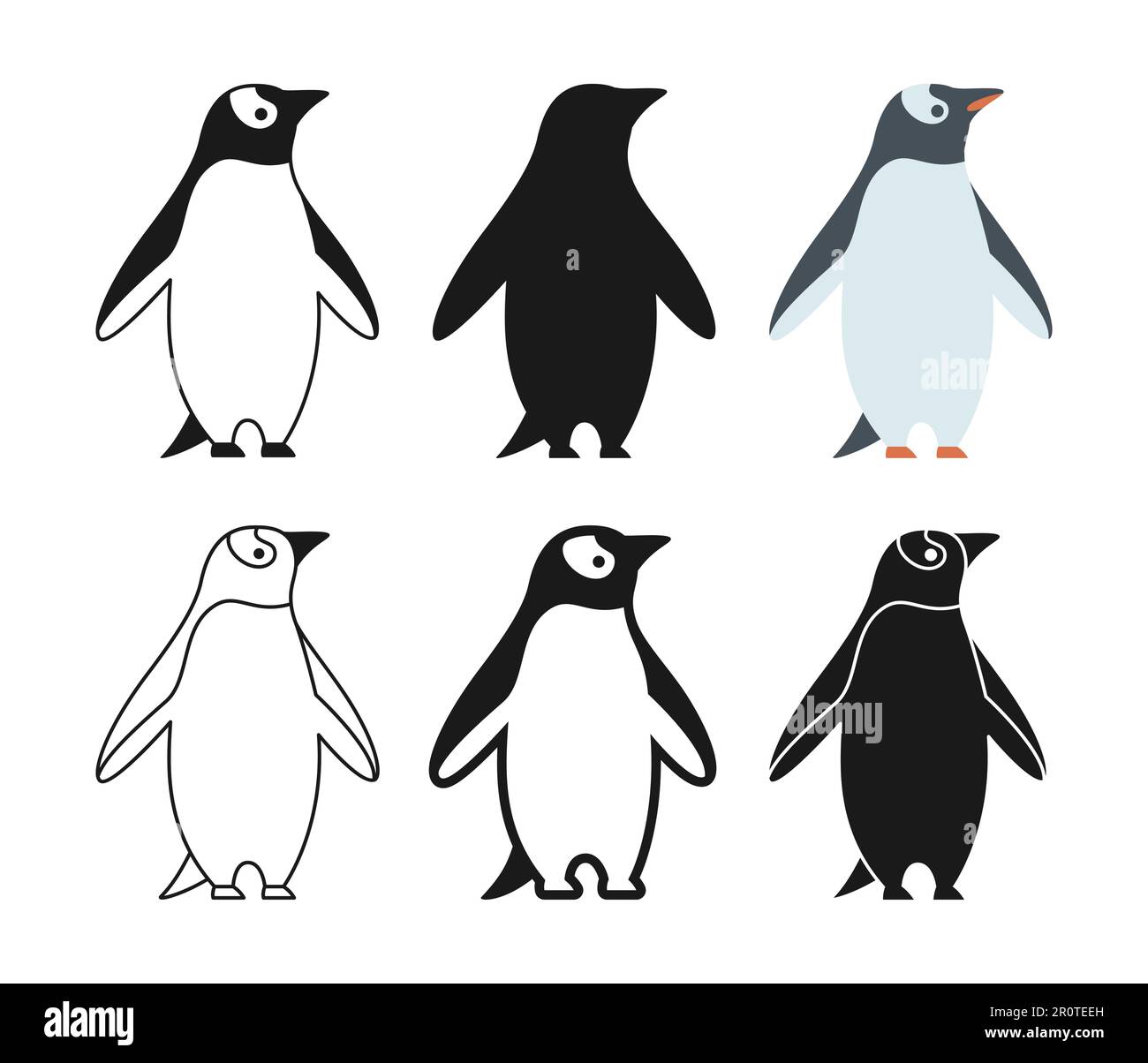 Penguin bird cartoon style set. Funny Antarctic bird cute winter symbol ...