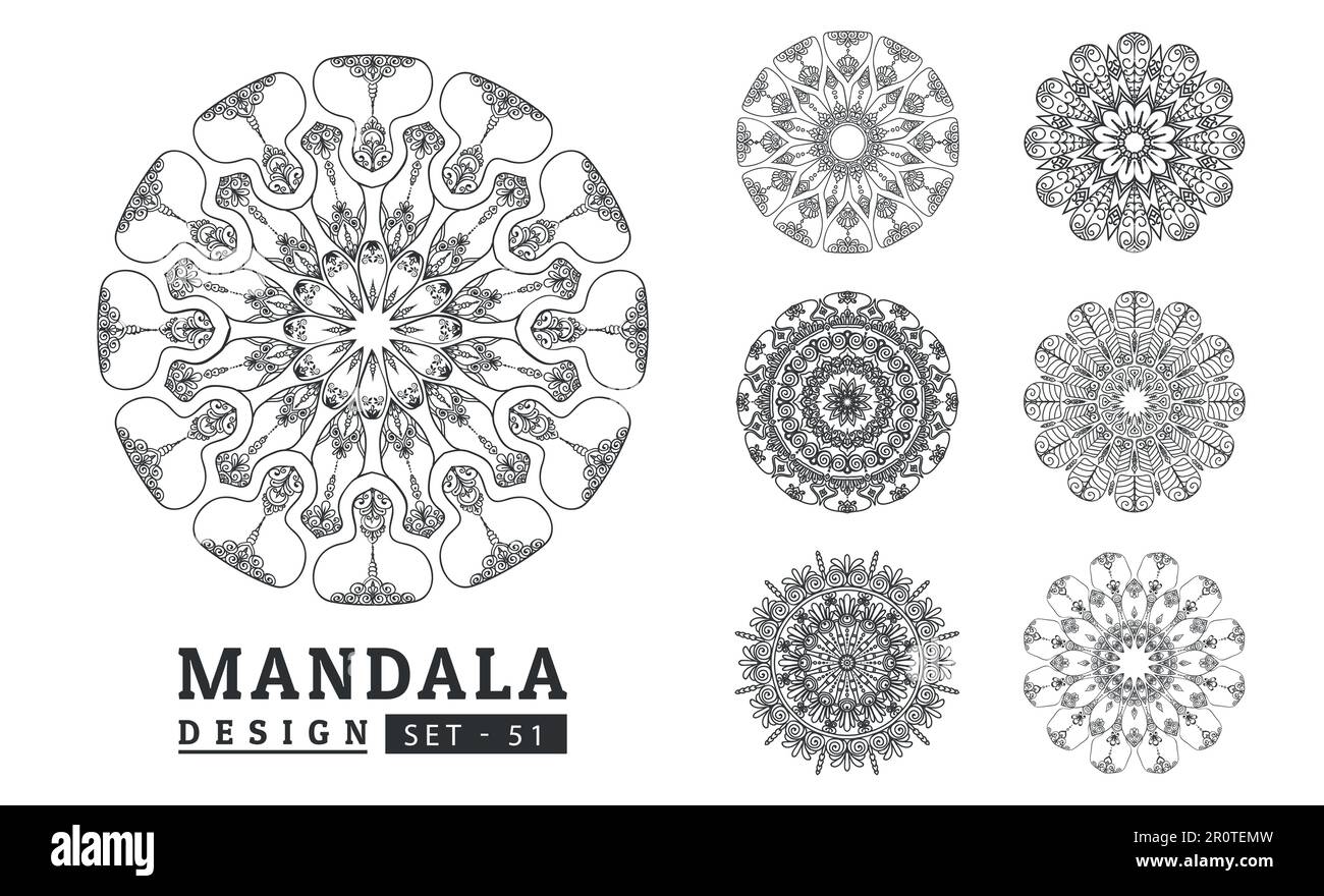 Black and white flower mandala designs set. New mandala art vector ...