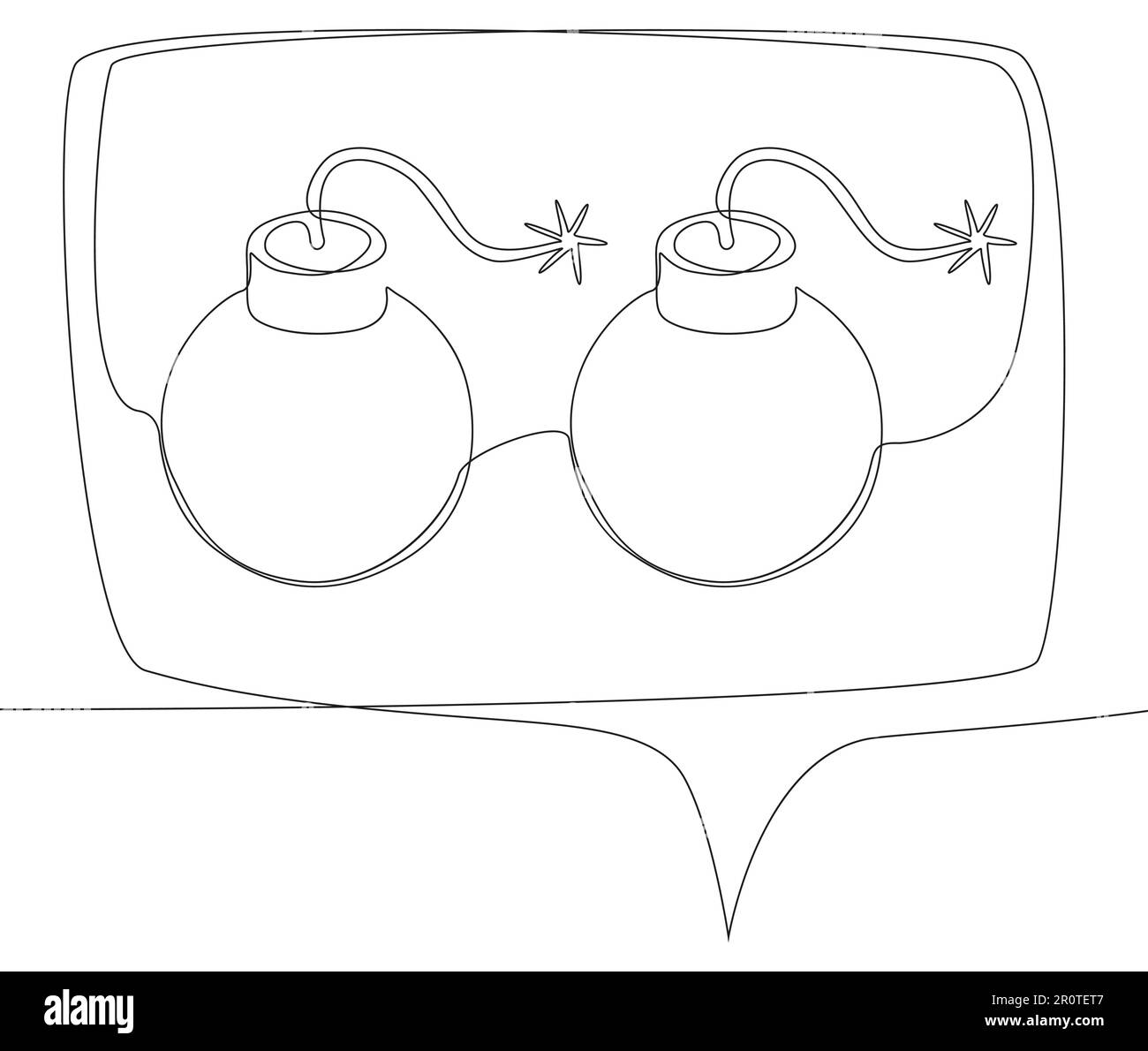 One continuous line of speech bubble with Bomb. Thin Line Illustration ...