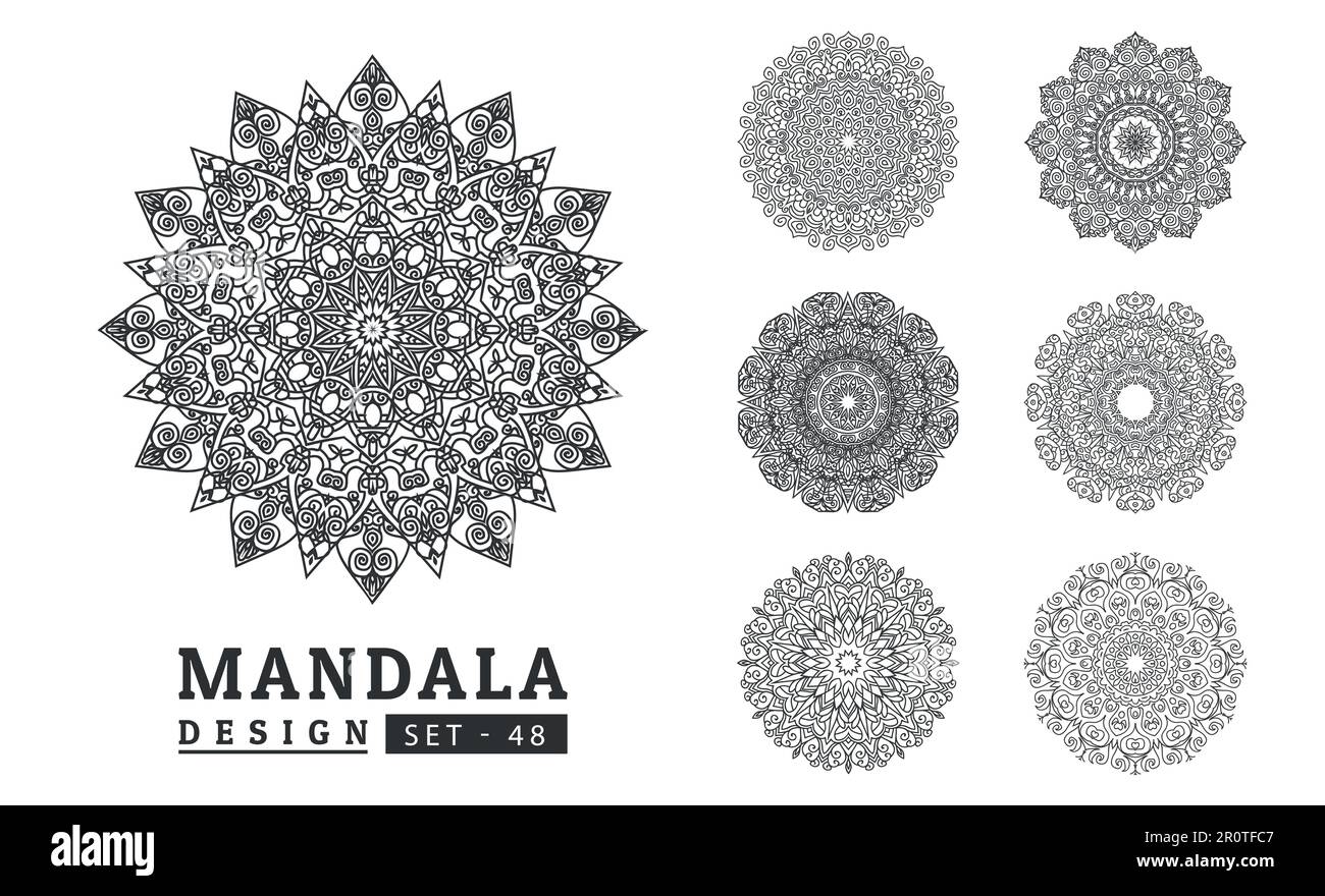 Black and white flower mandala designs set. New mandala art vector ...