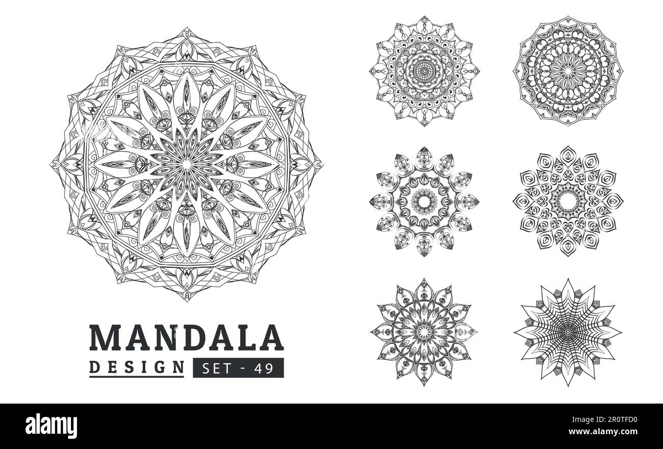 Black and white flower mandala designs set. New mandala art vector ...