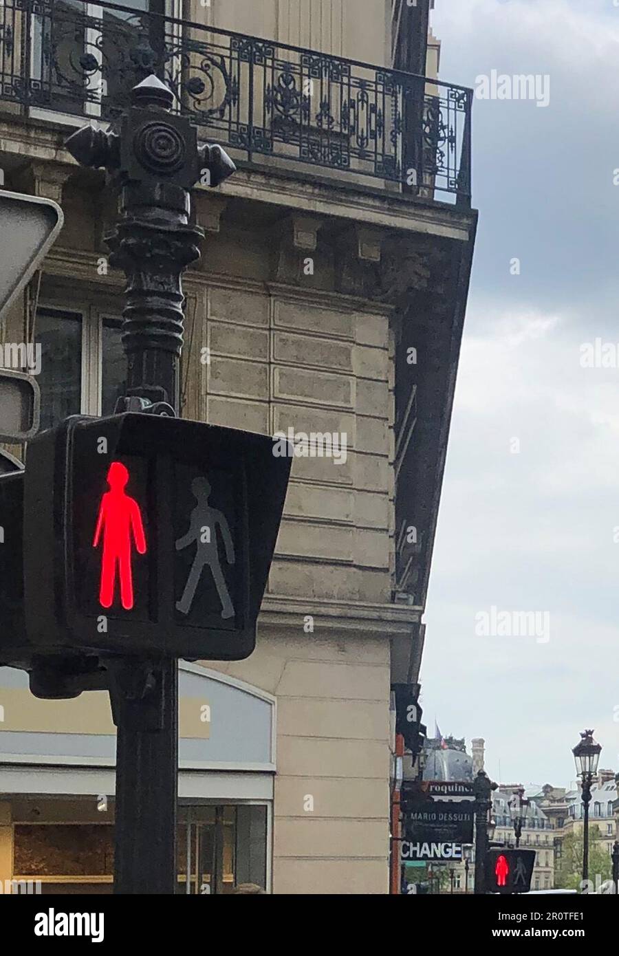 Paris, France. 30th Apr, 2023. Red lights a pedestrian traffic light in ...