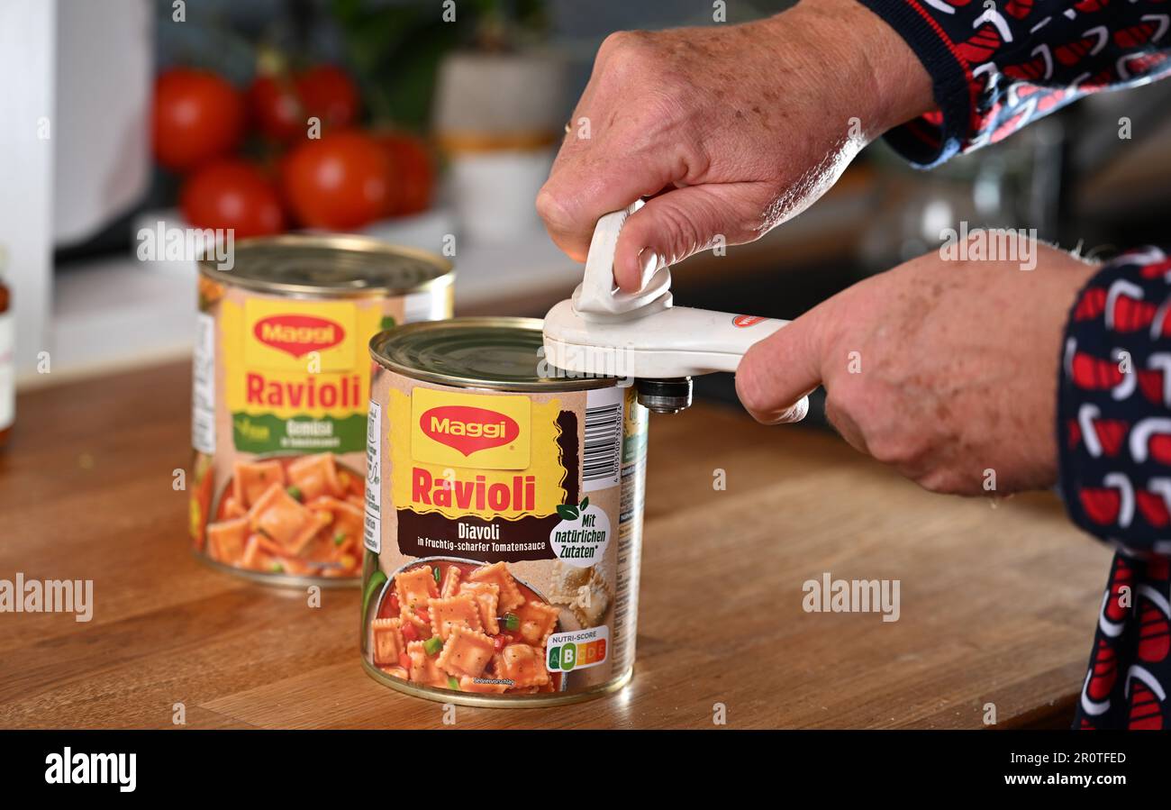 Stuttgart, Germany. 08th May, 2023. Canned ravioli from Maggi stand in ...