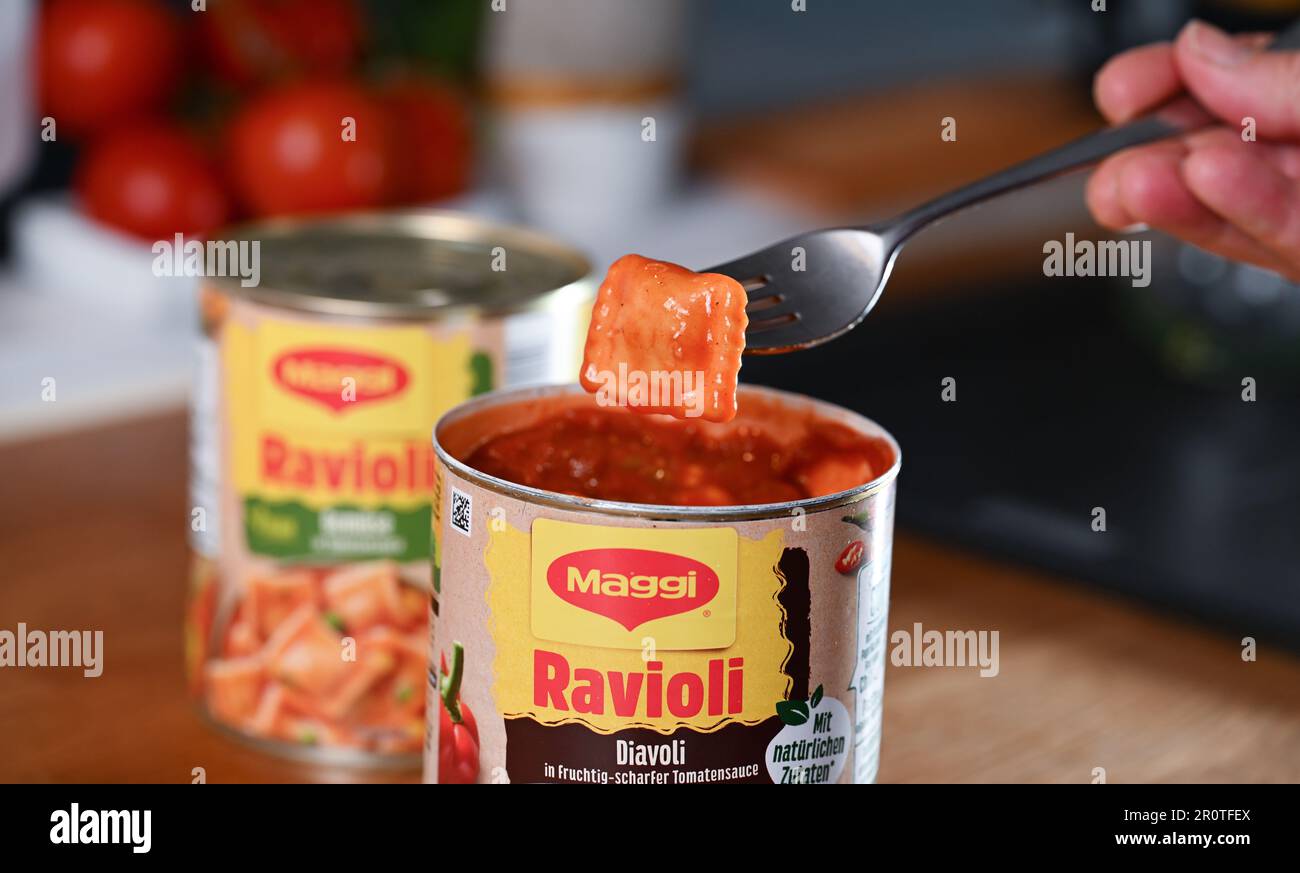 Stuttgart, Germany. 08th May, 2023. Canned ravioli from Maggi standing ...