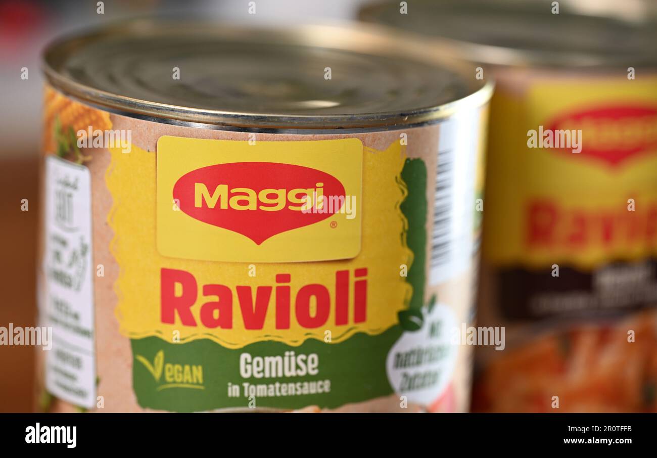 Stuttgart, Germany. 08th May, 2023. Canned ravioli from Maggi standing ...