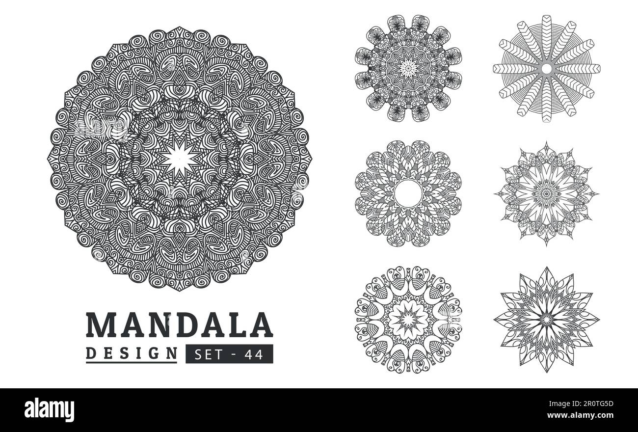 Black and white flower mandala designs set. New mandala art vector ...