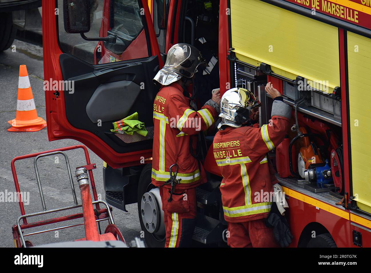 Marseille, France. 09th May, 2023. Firefighters from the Bataillon des ...