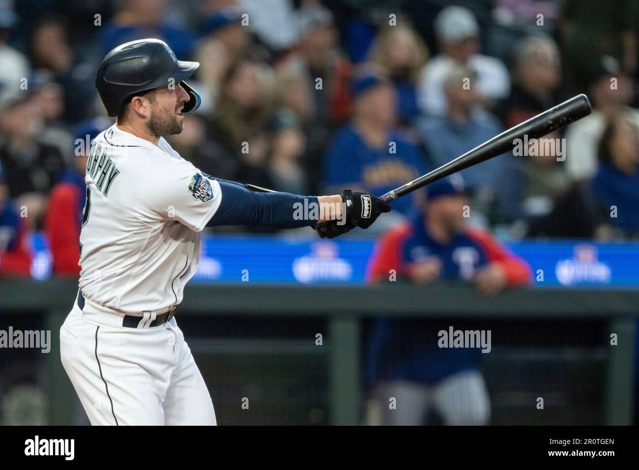 Seattle Mariners' Tom Murphy watches his two-run home run off Texas ...