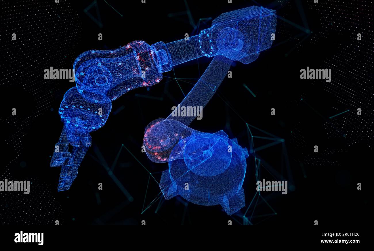 Industrial robot. Digital technology visualization of 3d Stock Photo ...