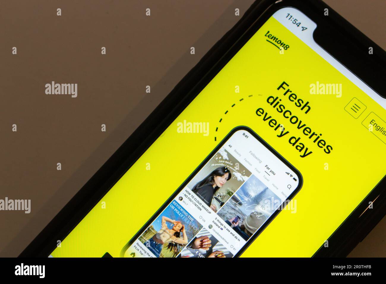 Vancouver, CANADA - May 7 2023 : Lemon8 website seen in an iPhone. Lemon8 is a video and photo ...