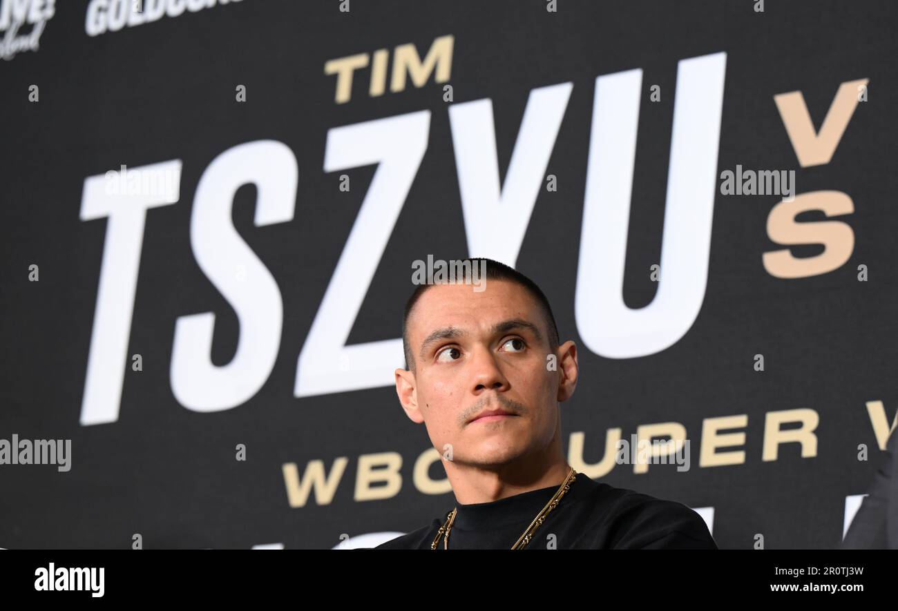 Australian boxer Tim Tszyu is seen during a press conference to ...