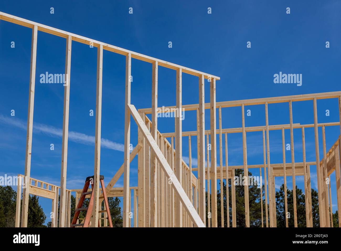 An wooden beam stick framework used in construction of new home Stock ...