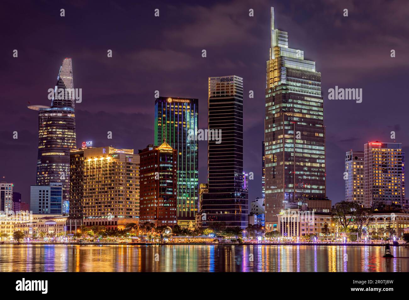 Ho Chi Minh City skyline beside Saigon river at sunset, Vietnam Stock ...