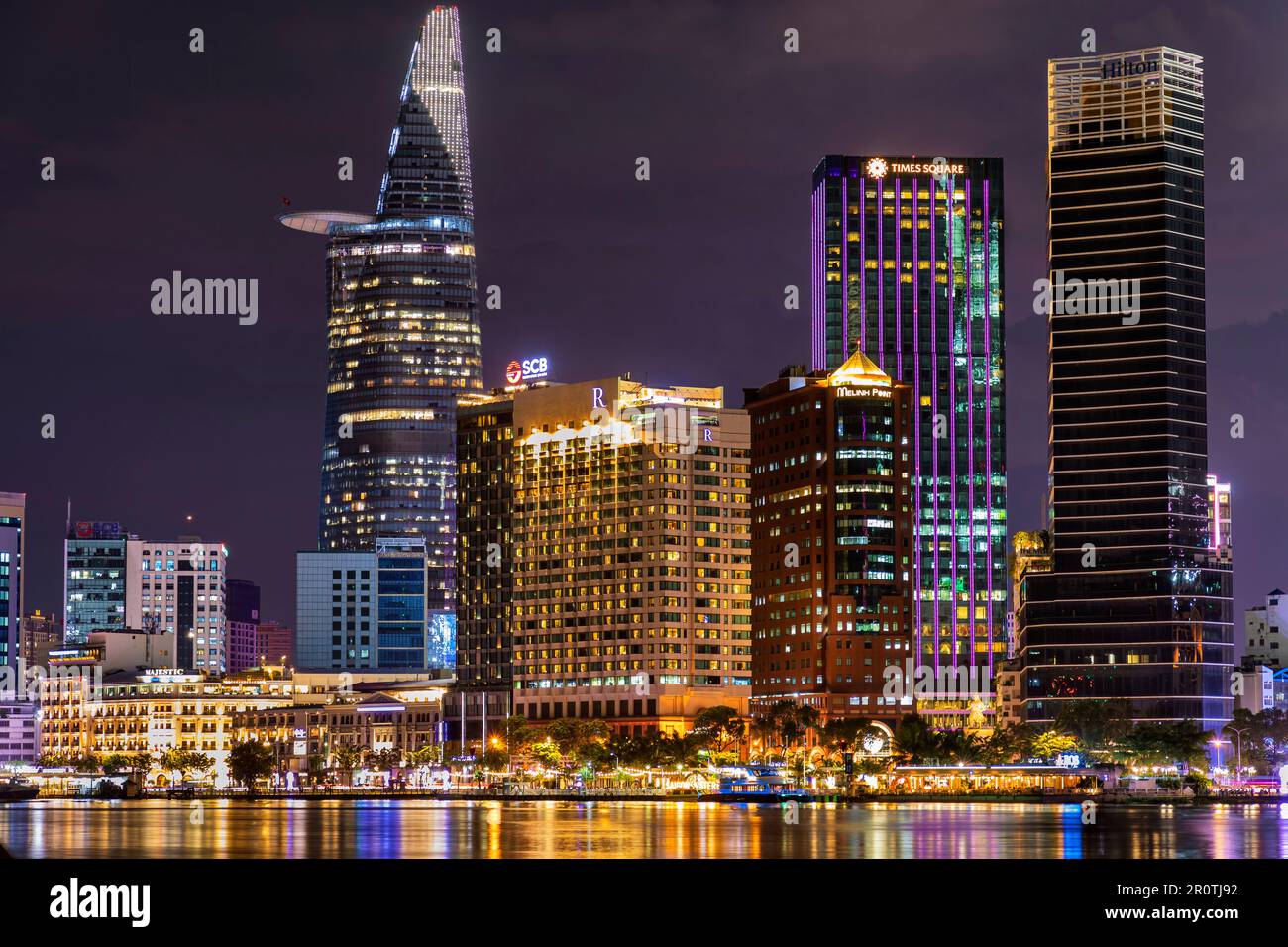 Ho Chi Minh City skyline beside Saigon river at sunset, Vietnam Stock ...
