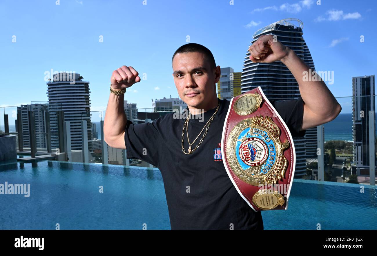 Australian boxer Tim Tszyu poses for a photograph during a press ...