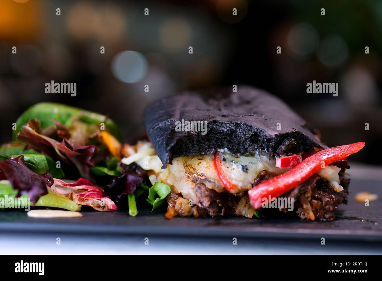 black bread bun with cuttlefish ink sandwich cheeseburger hamburger ...