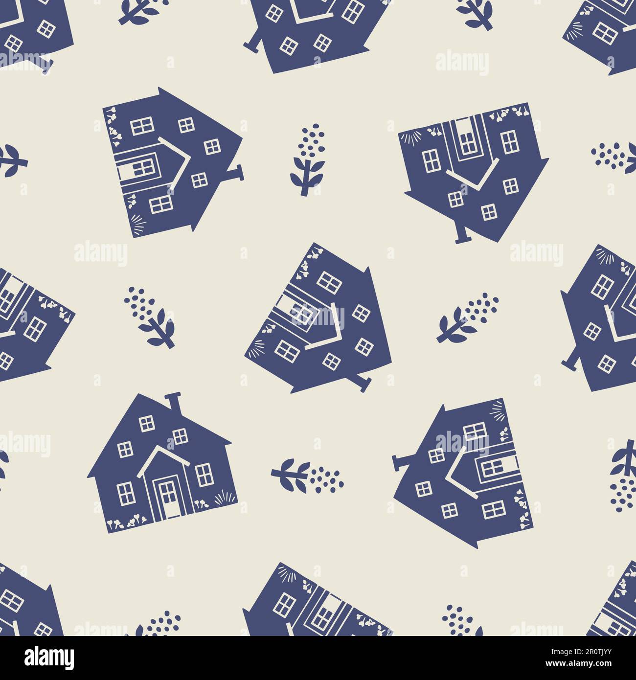 Masculine block print house vector pattern. Seamless sketchy city ...