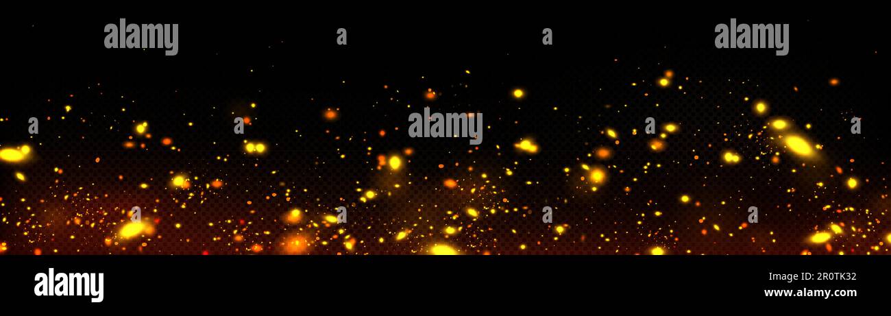 Golden firefly light with fairy dust. Magic glow isolated vector effect. Night bokeh glowworm ...