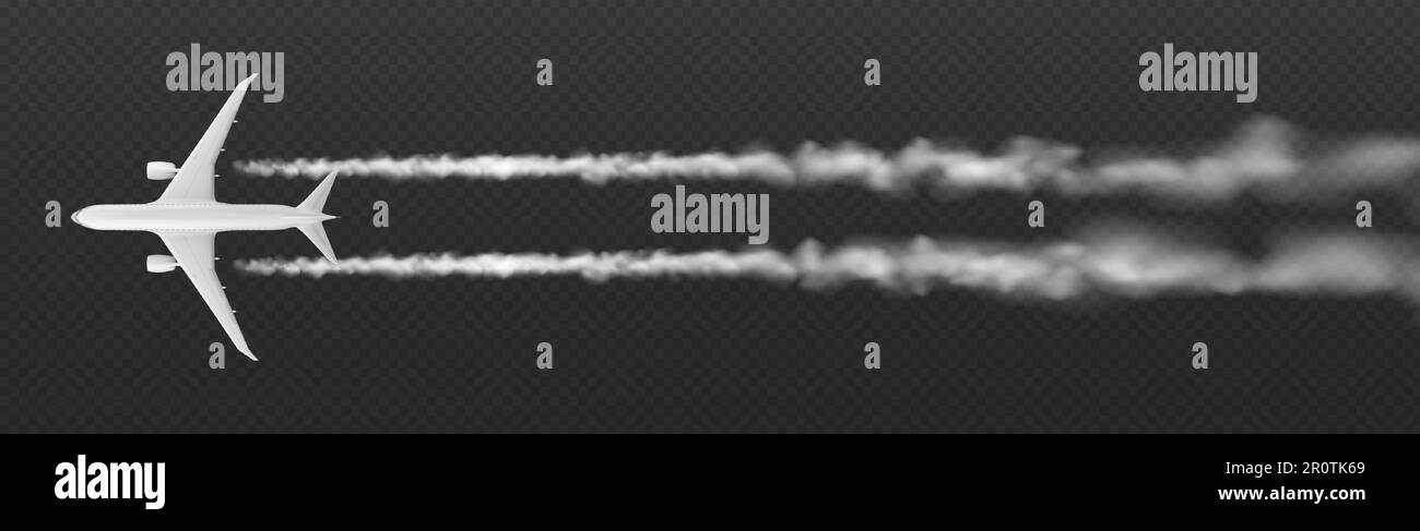 White plane condensation trail with smoke cloud vector isolated on ...