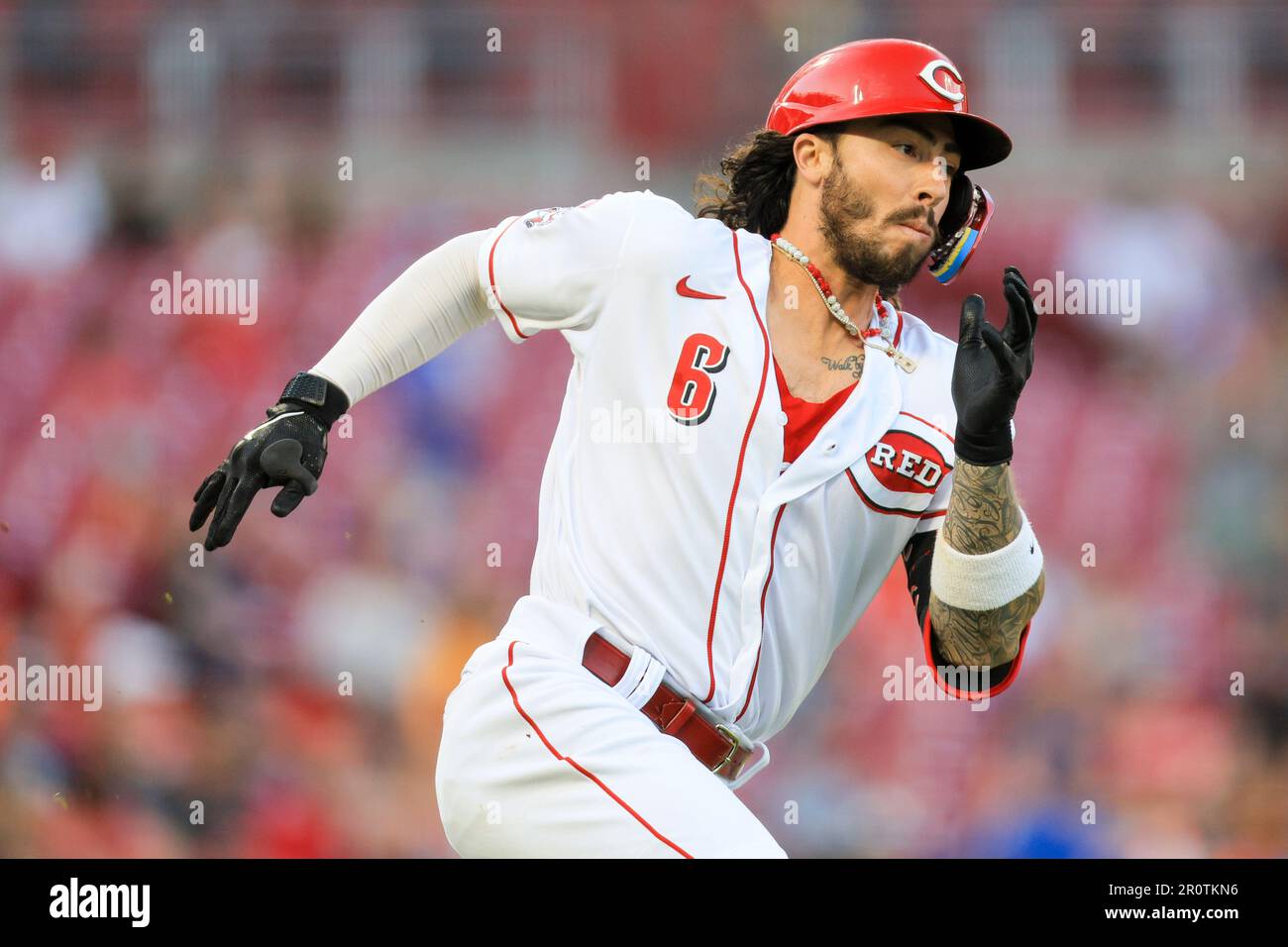 Cincinnati Reds' Jonathan India runs to first base during a baseball ...