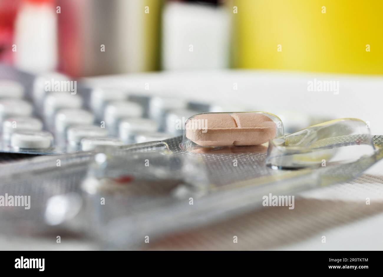 Colored pill in silver blister pack , hearth care and medicine Stock ...