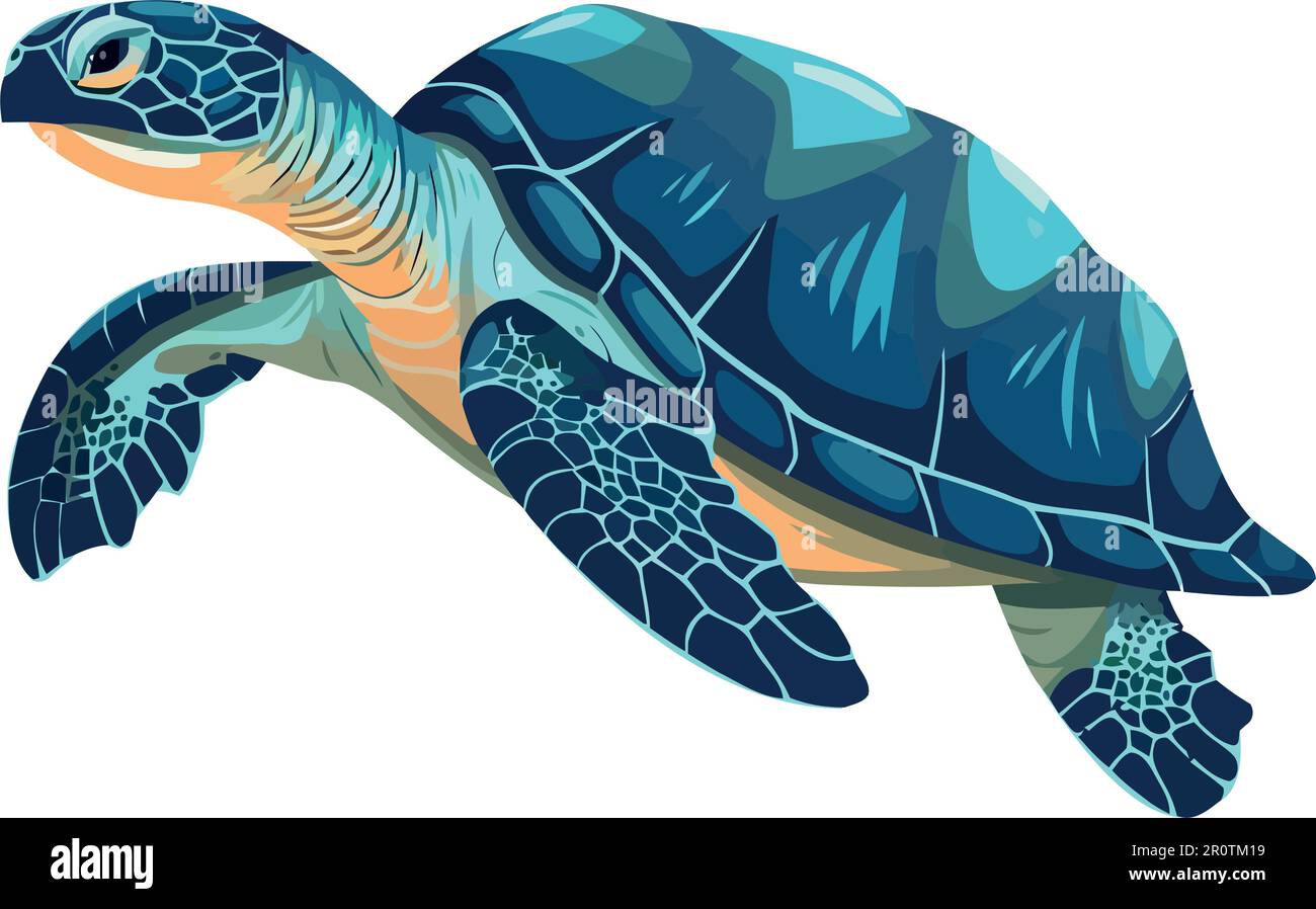 Slow aquatic sea turtle swimming underwater Stock Vector Image & Art ...