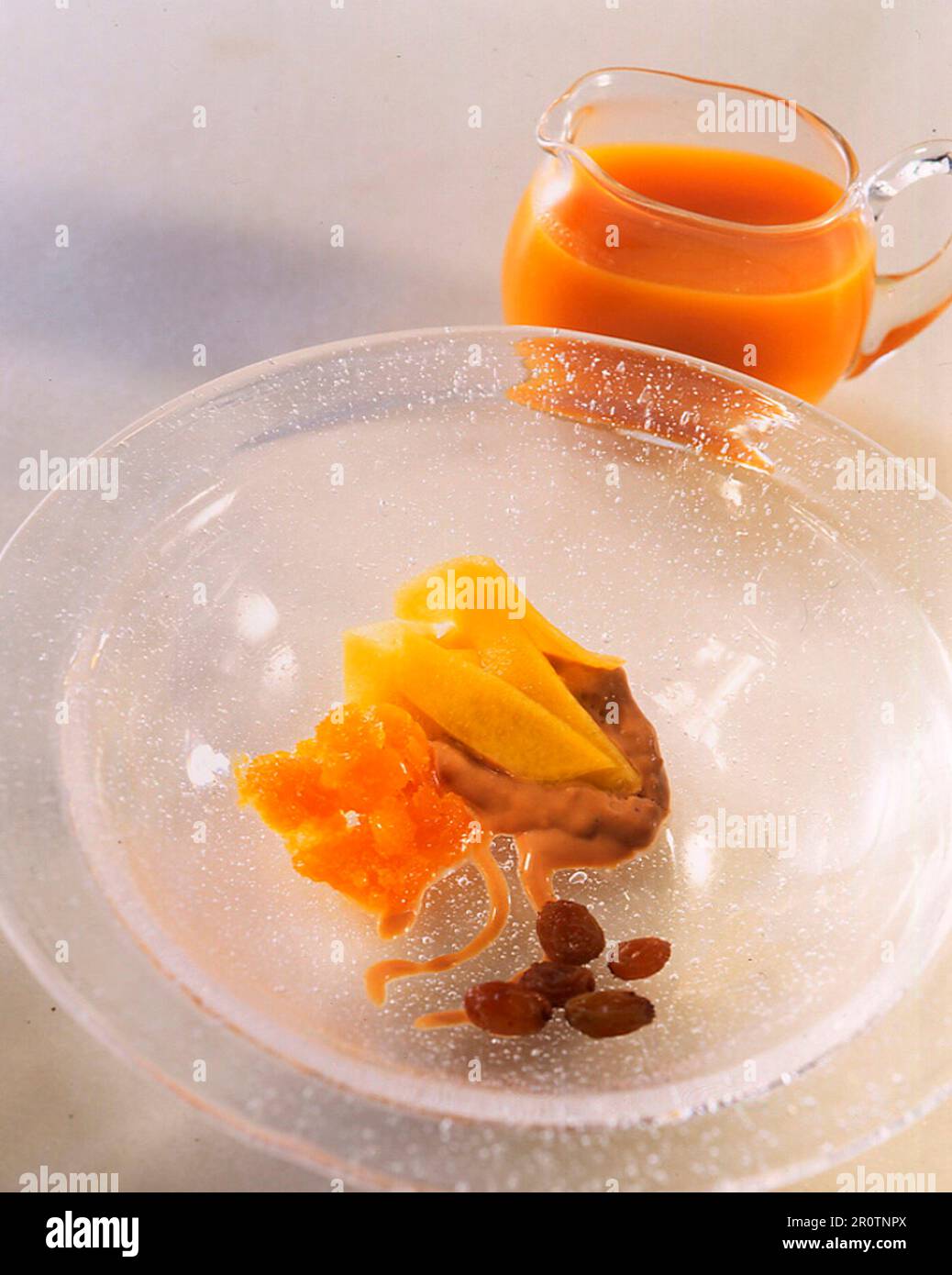 Peach Cream of Tea and Raisin Soup au gratin Stock Photo - Alamy