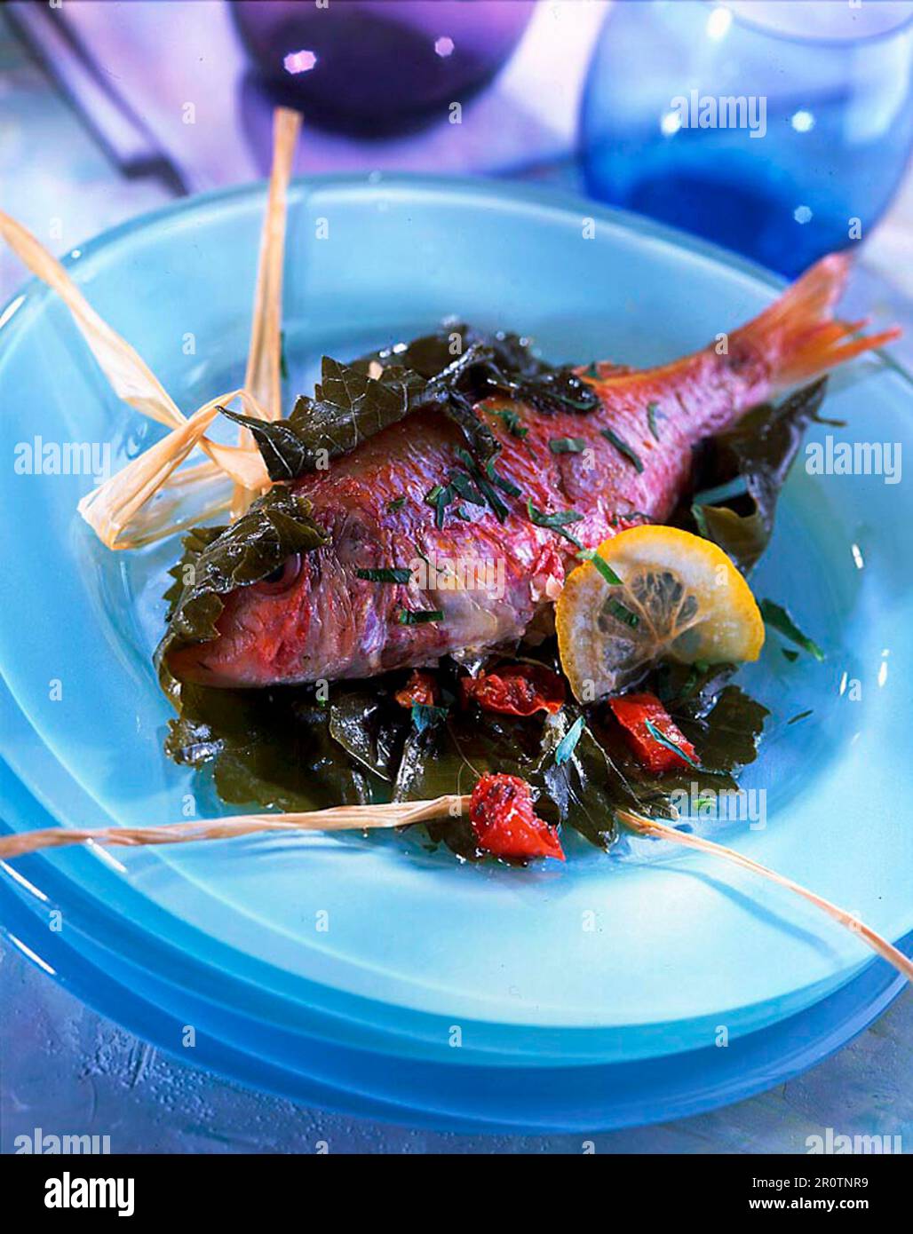 Red mullets in vine leaves Stock Photo - Alamy