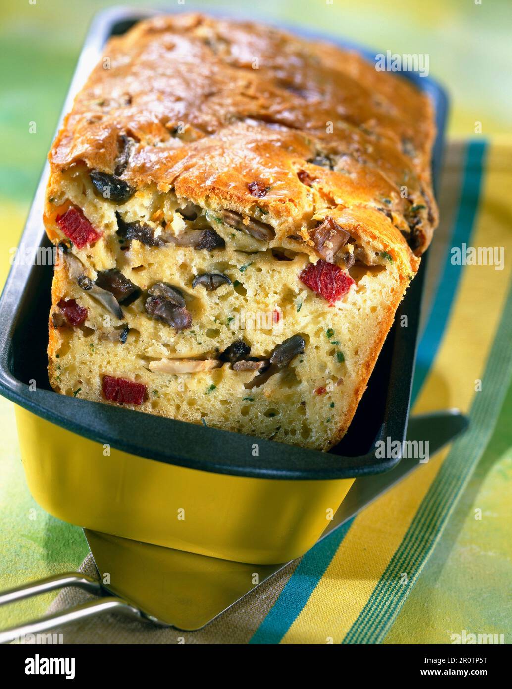 Ostrich bacon and black trumpet mushroom cake Stock Photo - Alamy