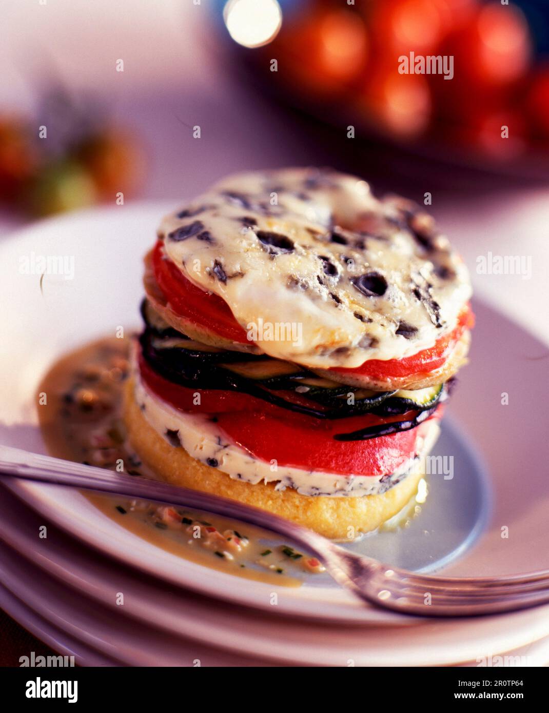 Dried vegetable and Fourme d'Ambert Bayaldi Mille-feuille Stock Photo ...