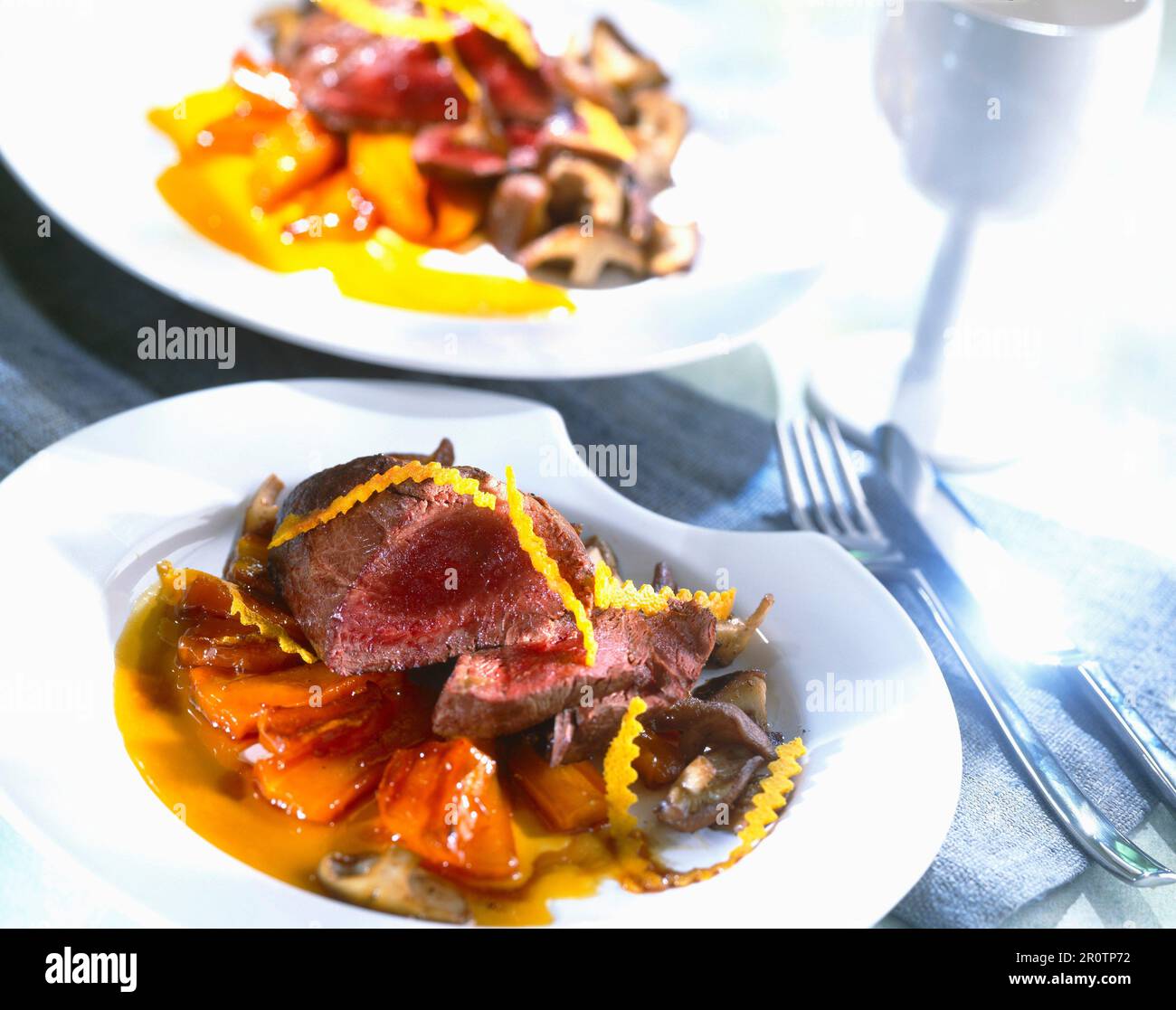 Ostrich steak with stewed pumkin Stock Photo - Alamy