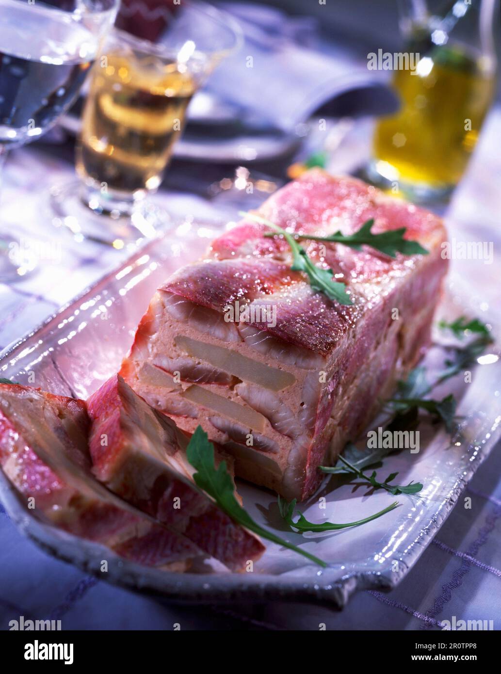 Warm red mullet and potato terrine Stock Photo - Alamy