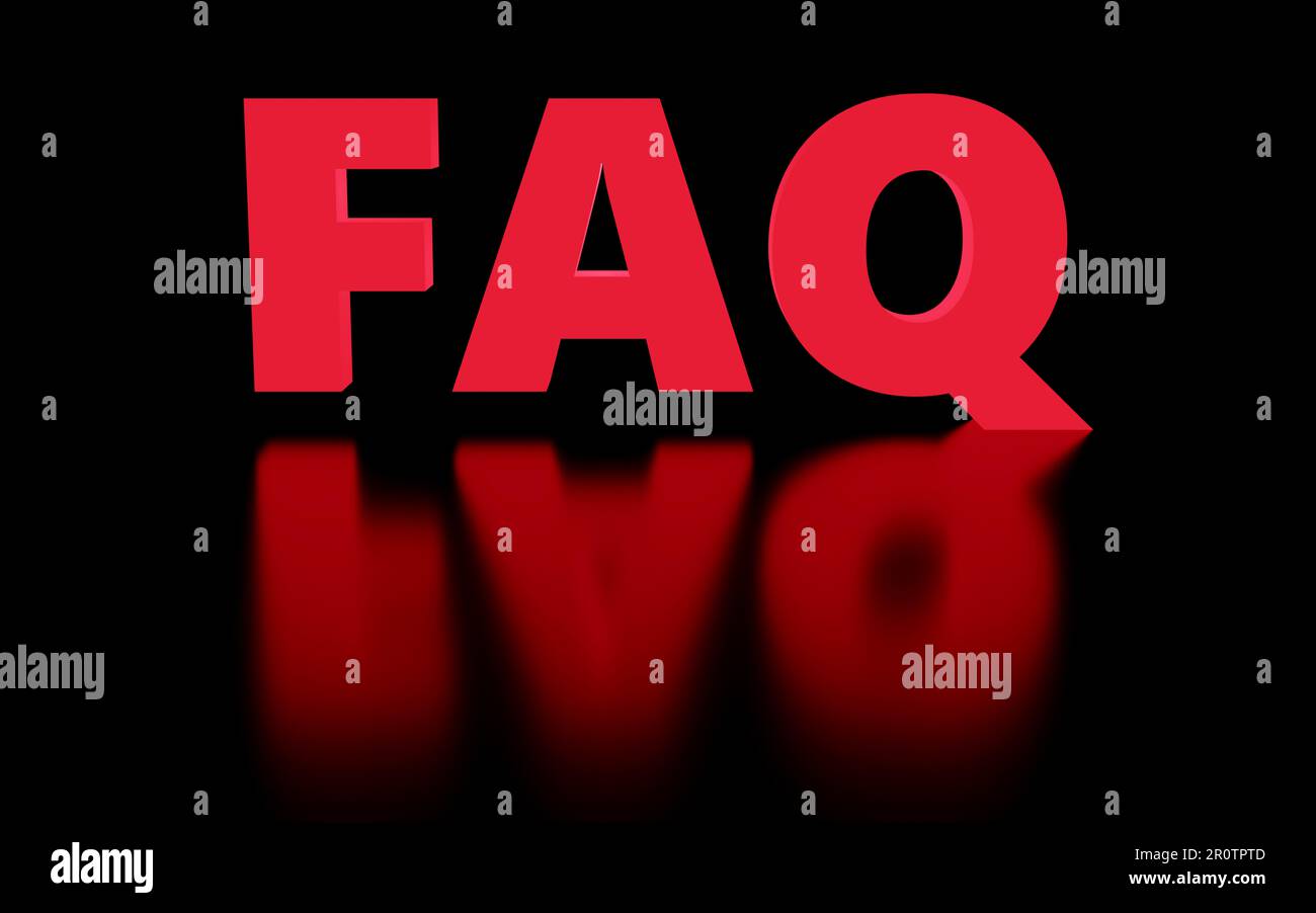 3d render illustration of FAQ red glass letter on light blackground ...