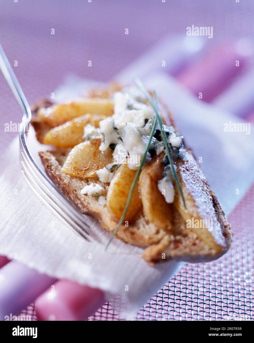 Roquefort and pear open sandwich Stock Photo - Alamy