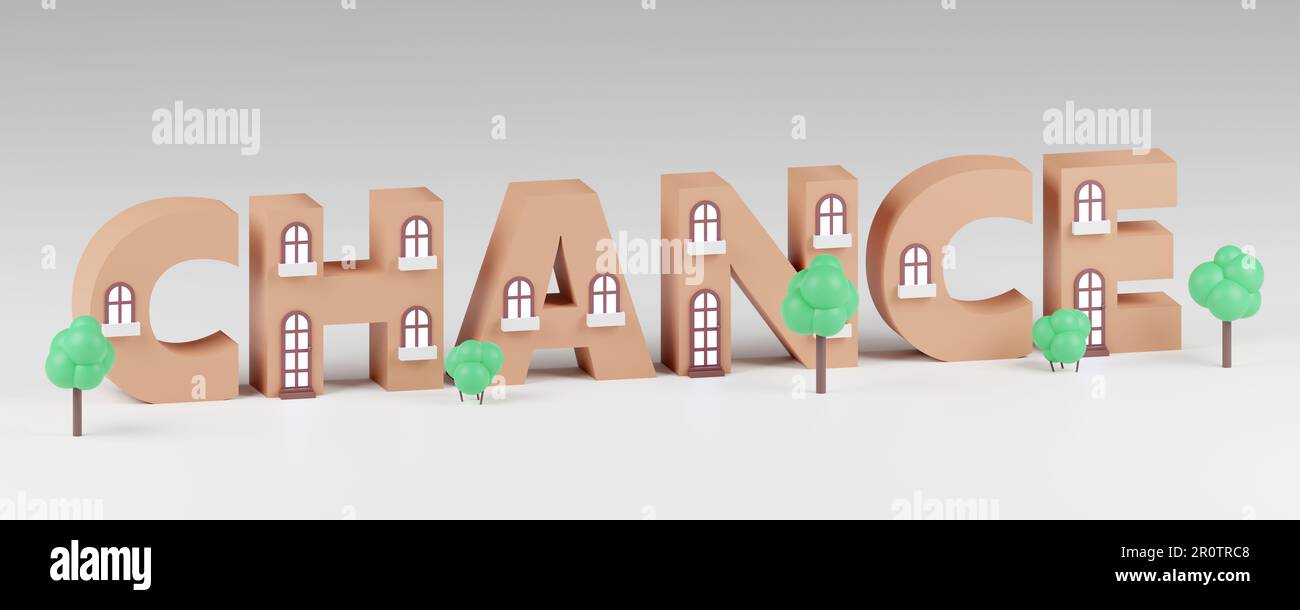 Sign Chance made by tiny houses Minimal Concept 3D render Illustration ...