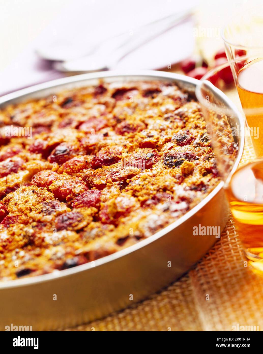 Caramelized cherry batter pudding Stock Photo - Alamy