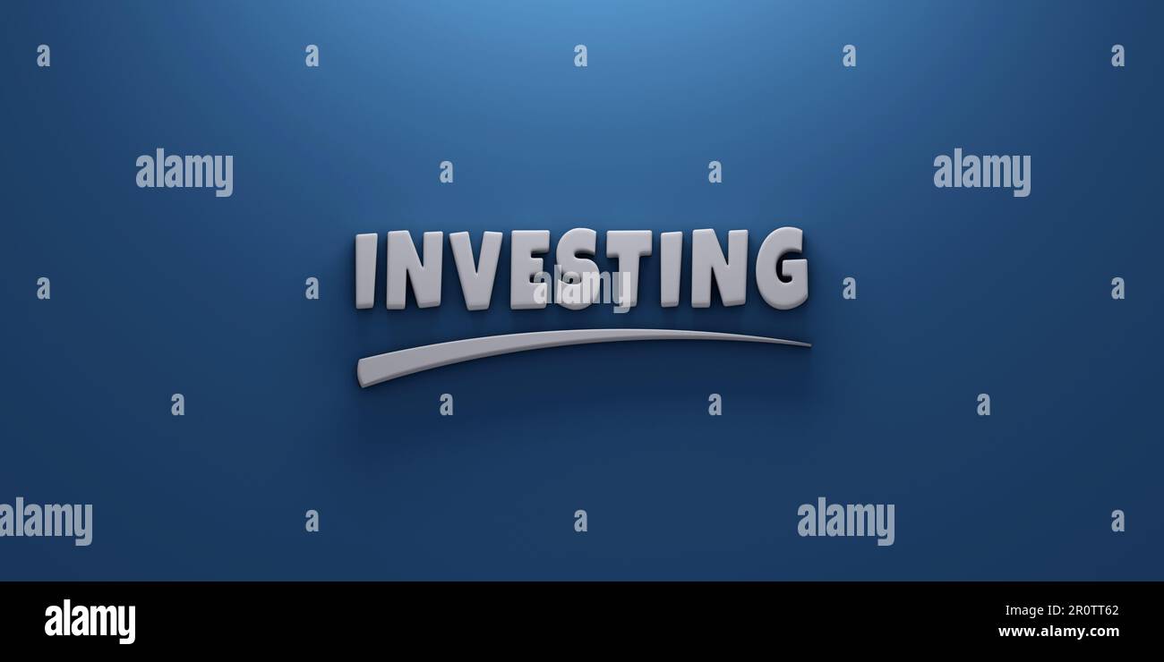 Investing writing lettering banner typography in white and blue color ...