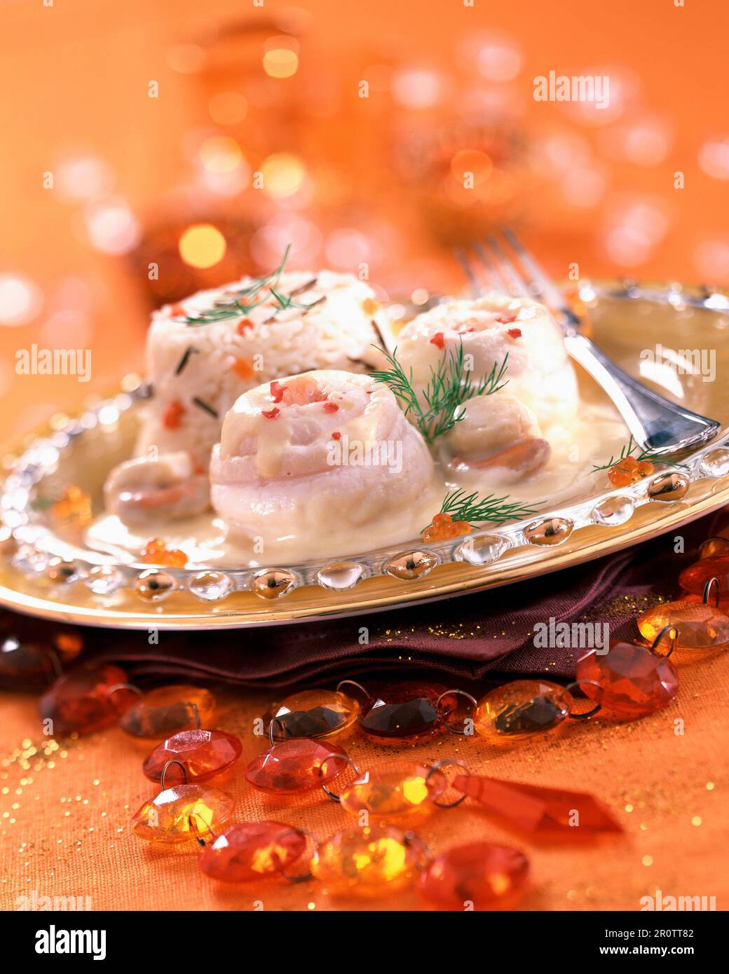 Fillet of dab with wild rice and champagne sauce Stock Photo - Alamy