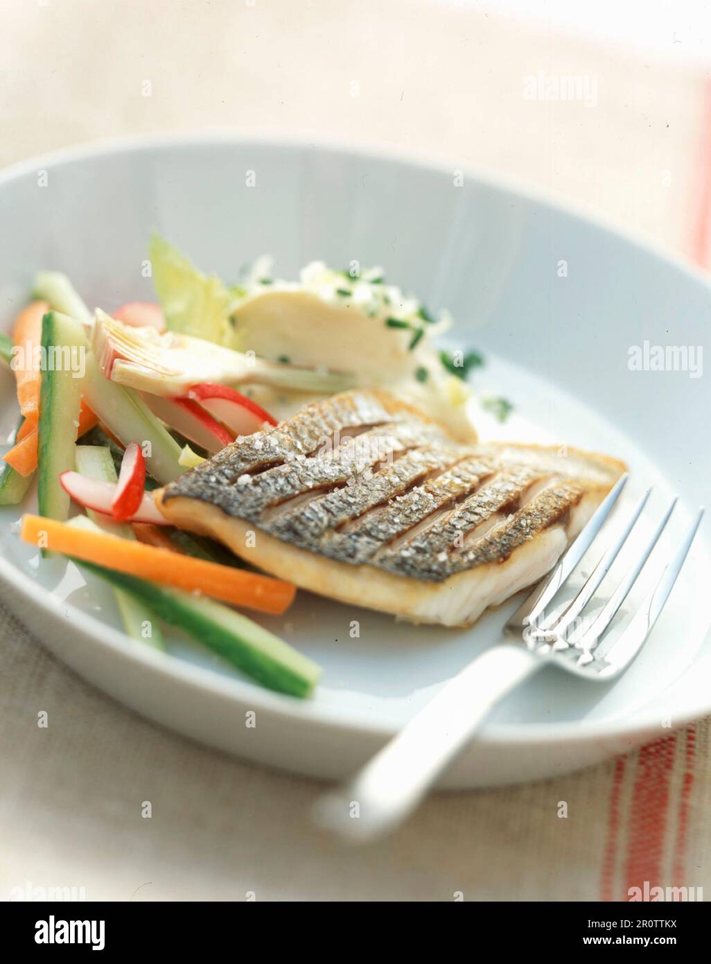 Grilled pike-perch fillet with vegetables Stock Photo - Alamy