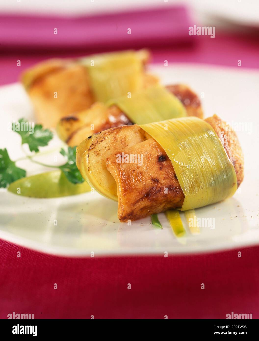 chicken rolls with leeks and apples Stock Photo - Alamy