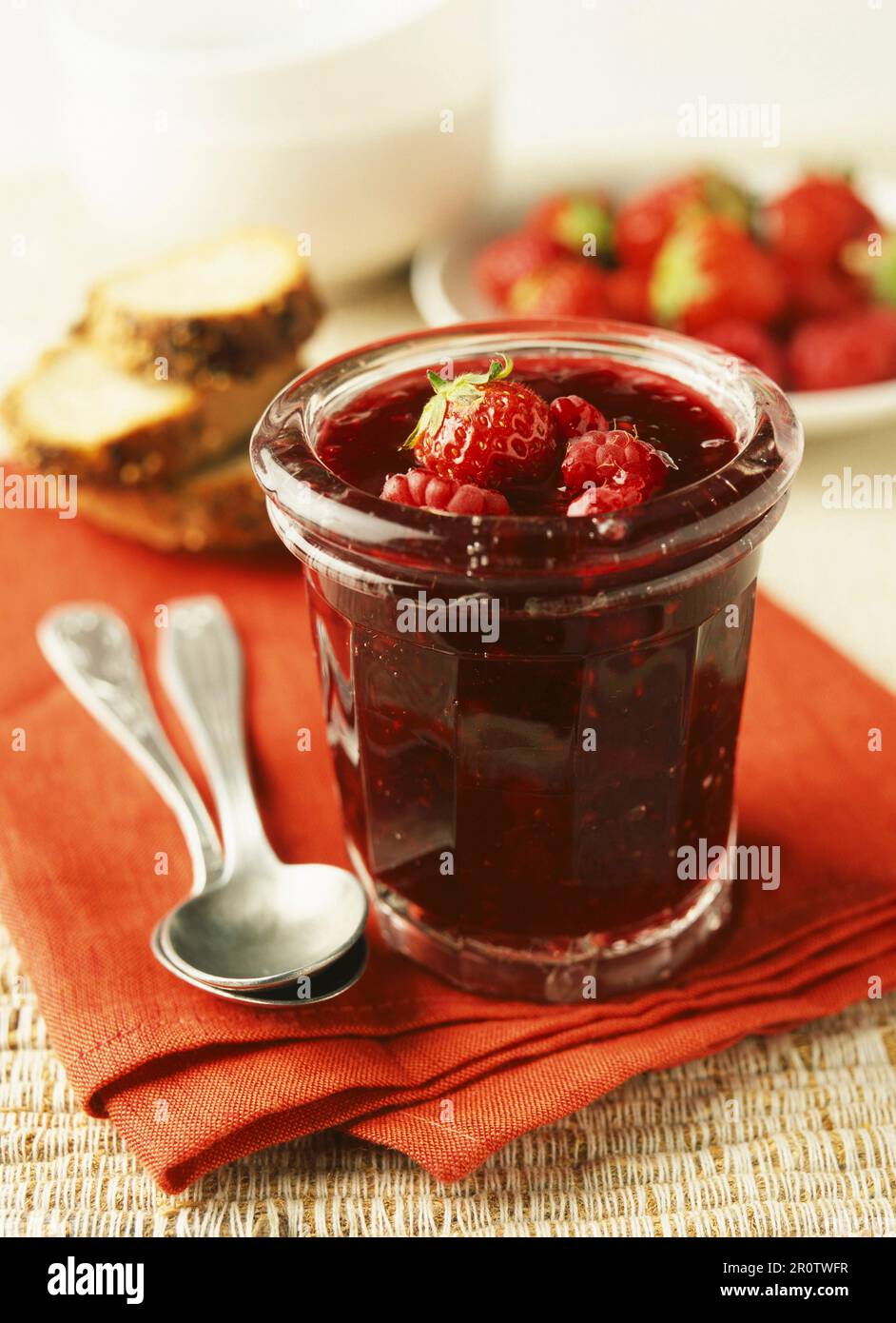 Strawberry and raspberry jam Stock Photo - Alamy
