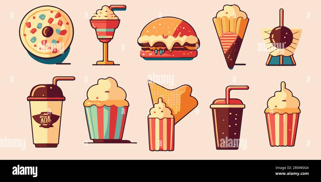 American food flat vector design. Food vector set. Yummy Food vector ...