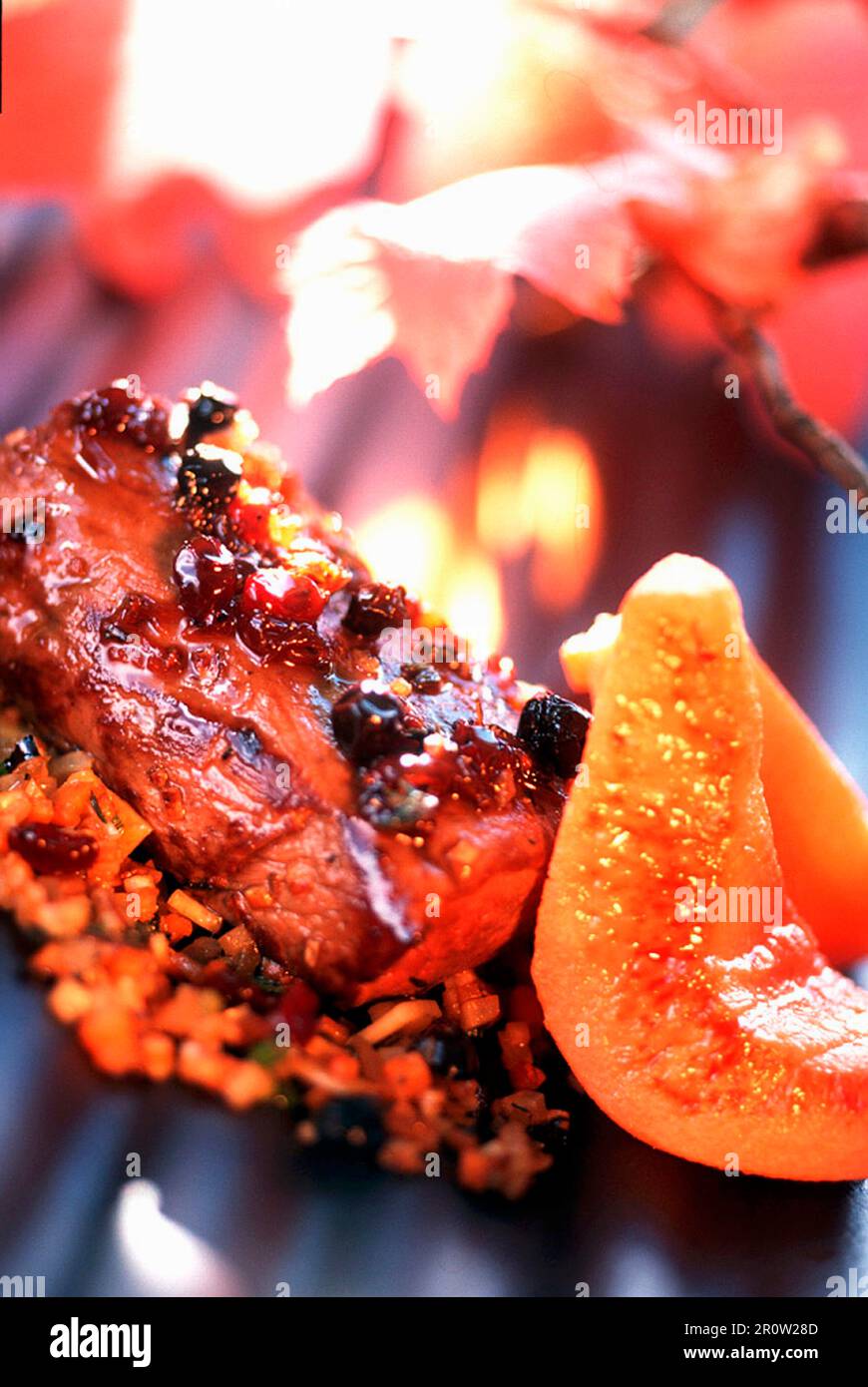 Venison thick flank with quince Stock Photo - Alamy