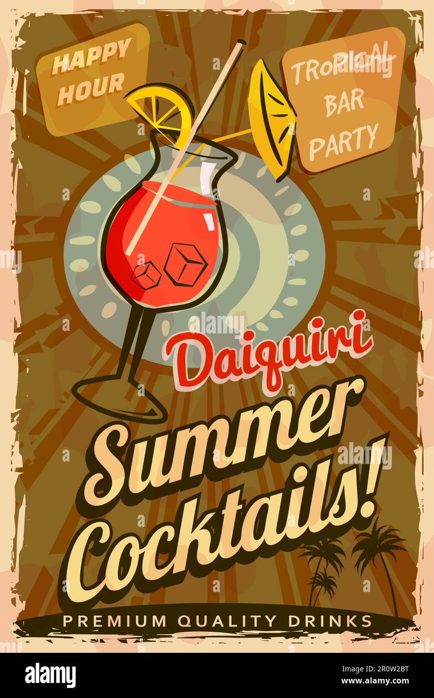 Daiquiri Cocktail Retro Poster Cocktail Lounge Vintage Sign Stock